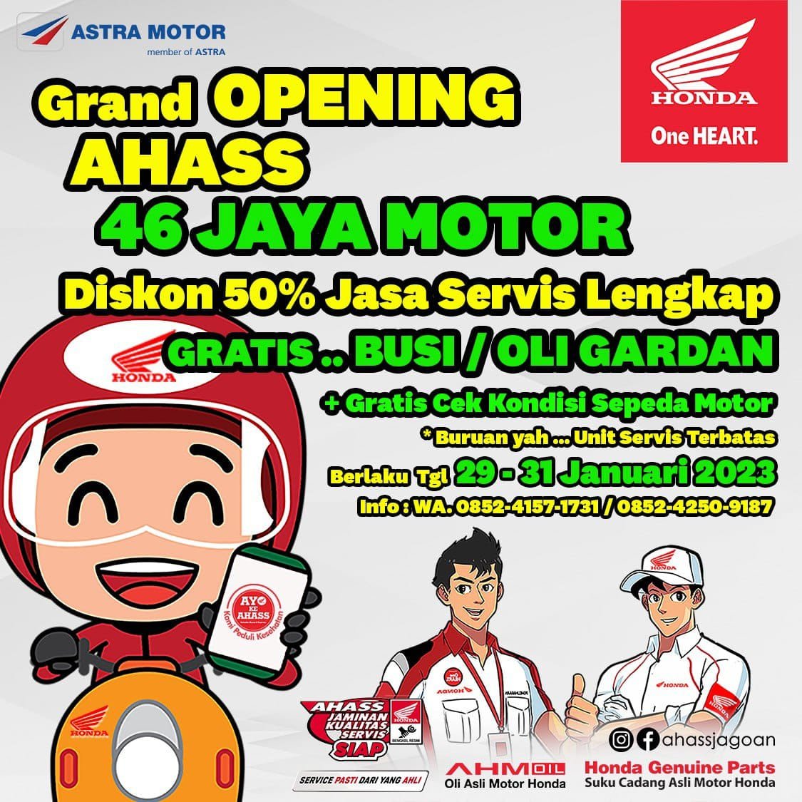 Gelar Grand Opening AHASS 46 Jaya Motor Berikan Diskon & Cek Kondisi ...
